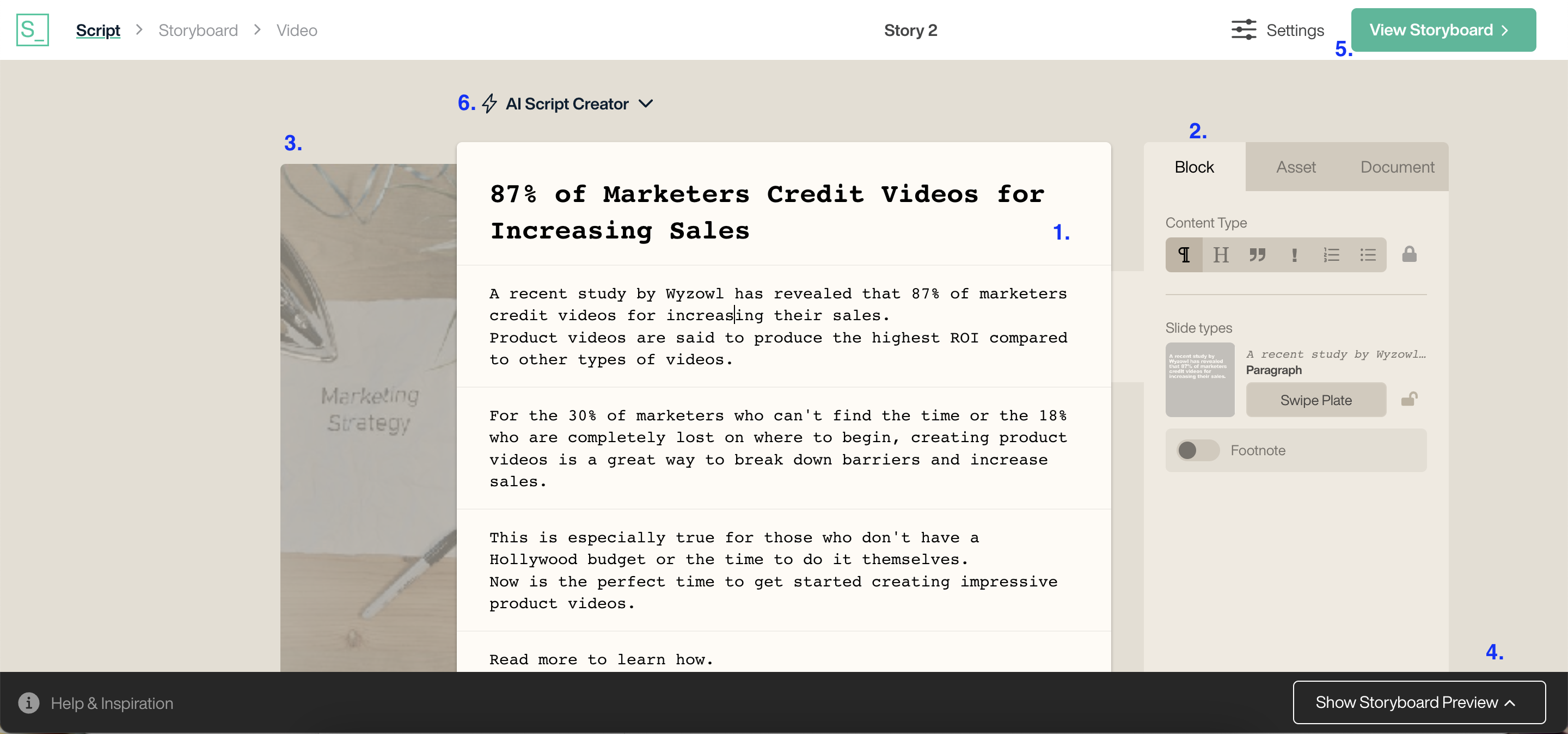 The layout of script editor – Storykit